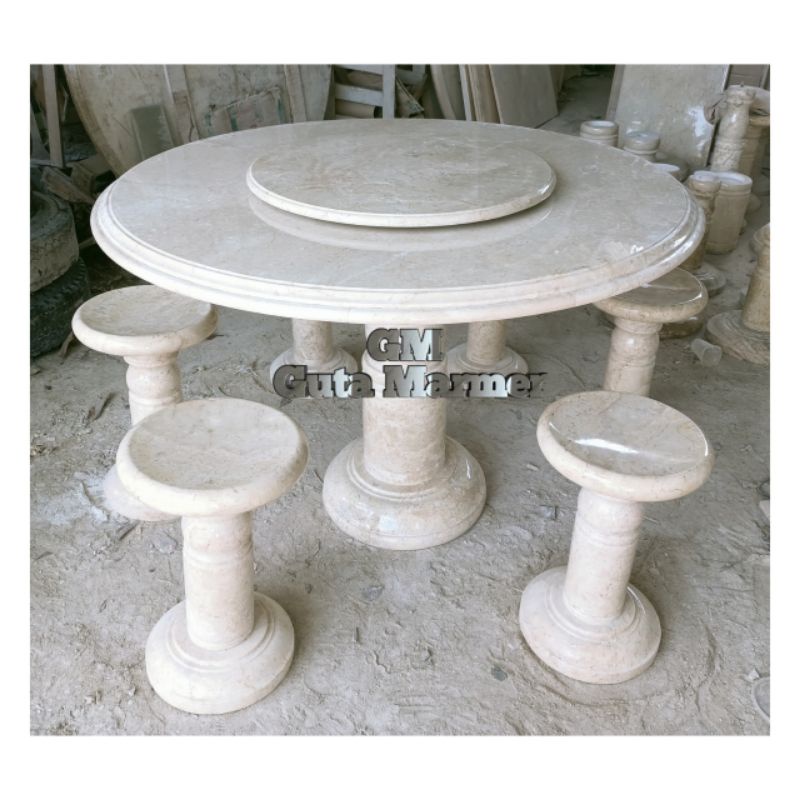 Jual Meja Makan Dan 6 Kursi Batu Marmer Putih | Shopee Indonesia
