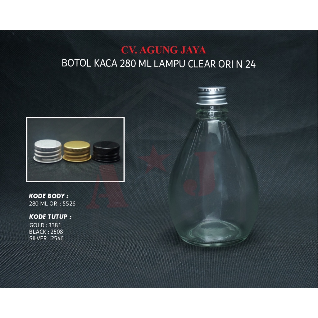 Jual Botol Kaca 280 ml Lampu Bening Tutup Alumunium | Shopee Indonesia