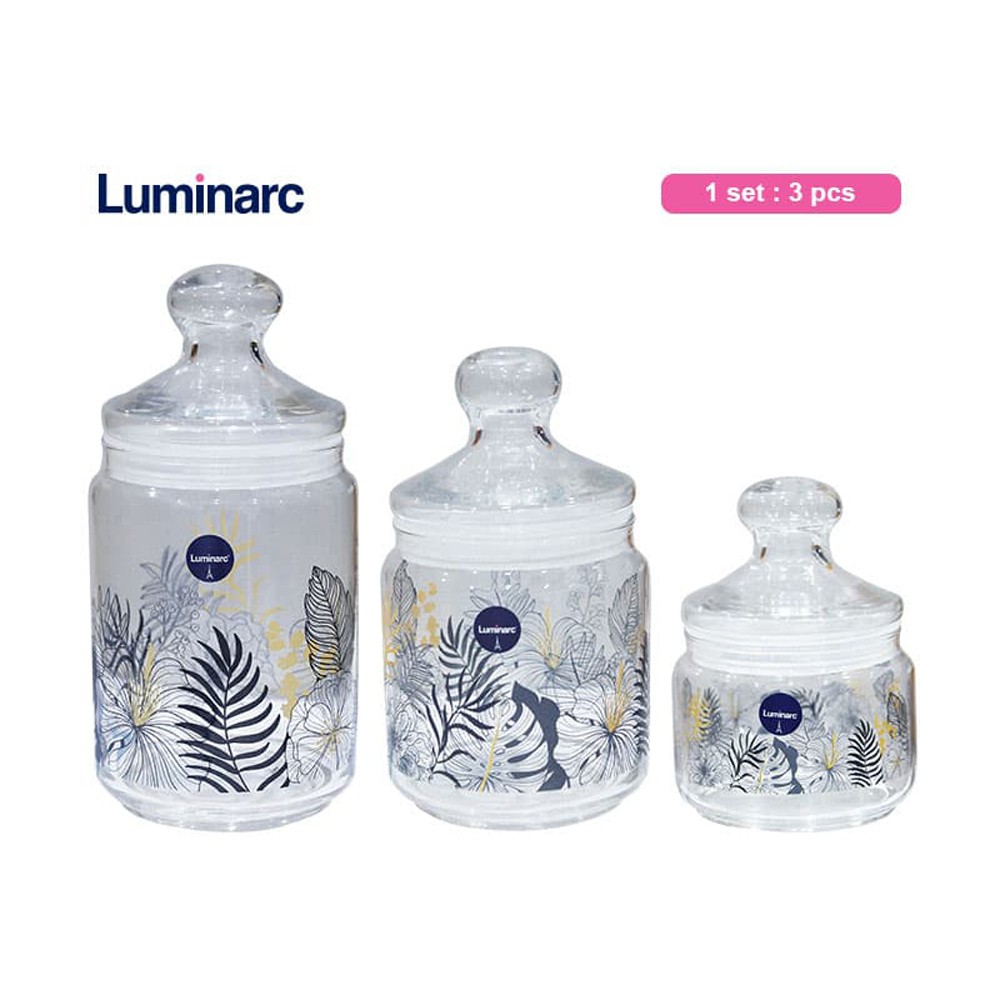 Jual Luminarc Toples Kue Club Jar Palm Springs Set / 3 pcs | Shopee Indonesia