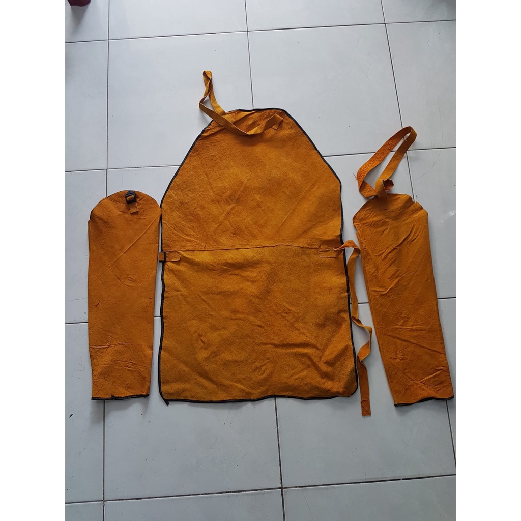 Jual Apron Las Dada dan Lengan Kulit celemek welder leather coklat ...