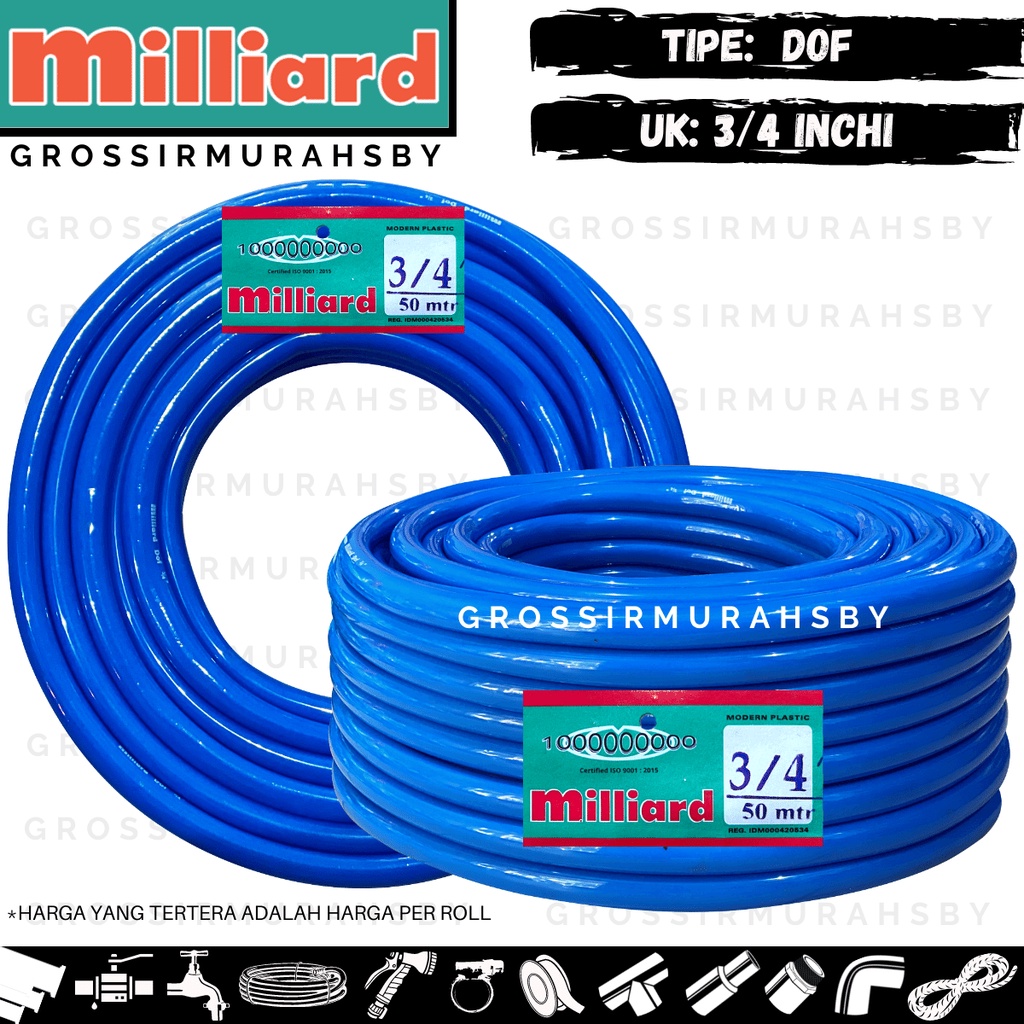 Jual SELANG AIR MILLIARD DOF 3/4 INCHI ( 50 METER / 100 METER ) | Shopee Indonesia