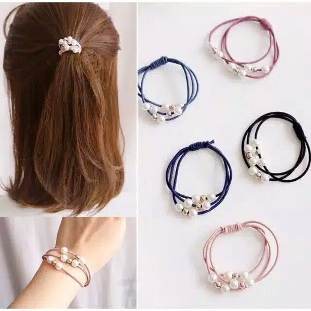 Jual Ikat Rambut Wanita Mutiara Ala Korea / Karet Gelang Kuncir Rambut ...