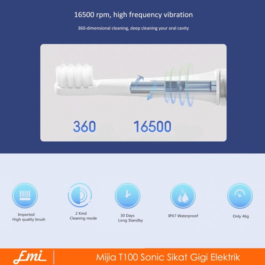 Jual Mijia T100 Sonic Sikat Gigi Elektrik Toothbrush Tooth | Shopee Indonesia