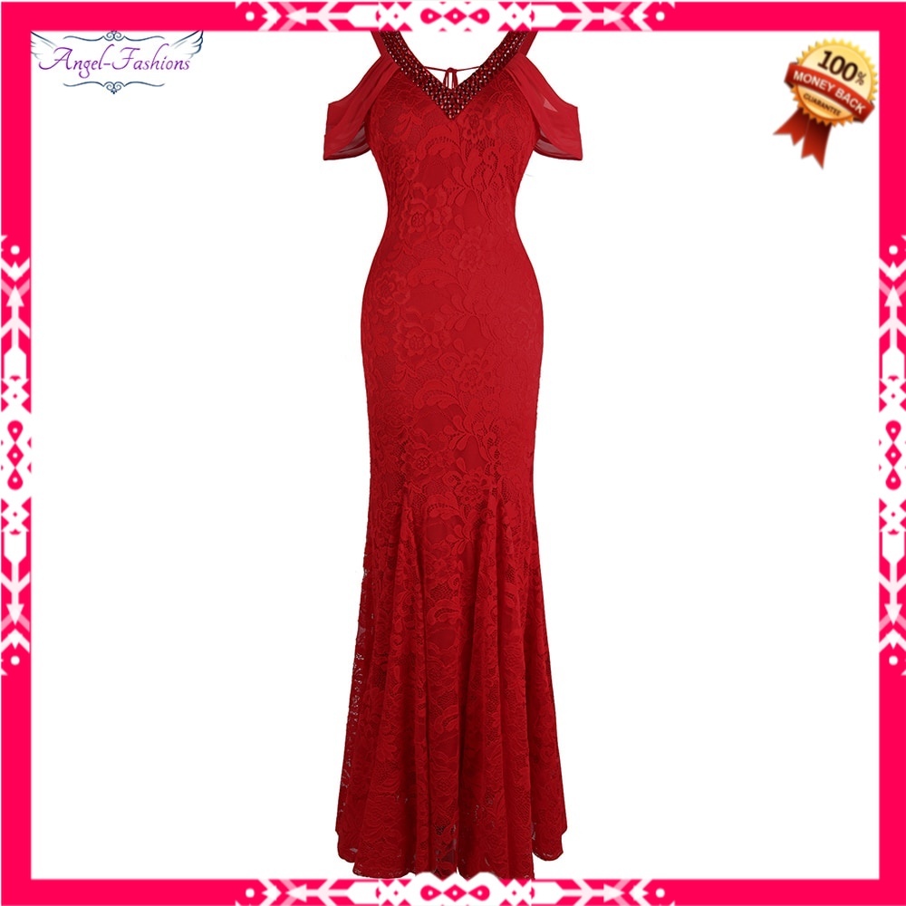 Jual Gaun Pesta Malam Party Dress Angel-fashions Women's Off Shoulder V ...