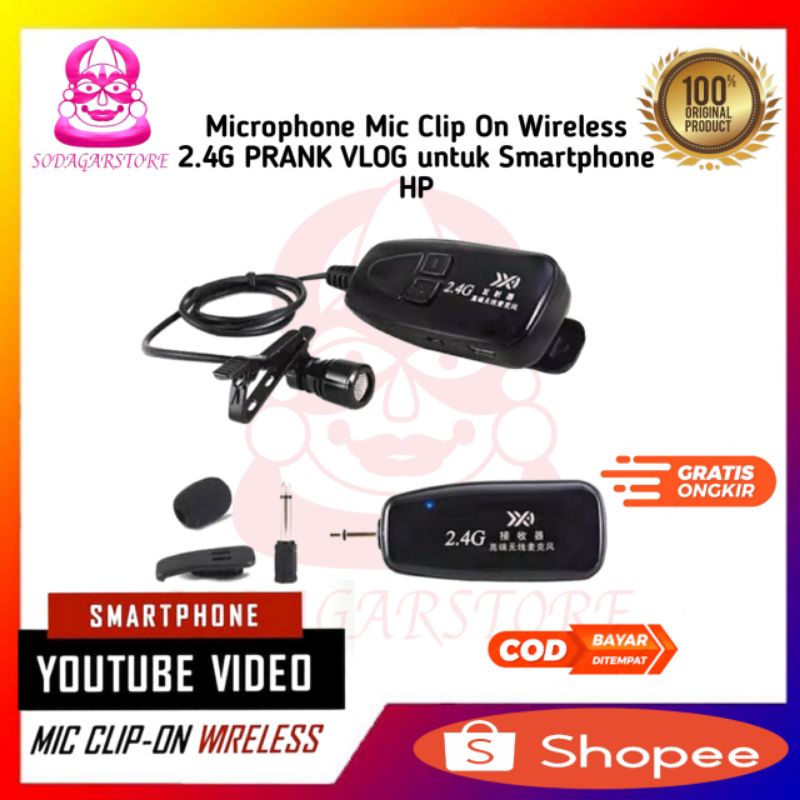 Jual Microphone Mic Clip On Wireless 2.4G UHF PRANK VLOG untuk Smartphone HP | Shopee Indonesia