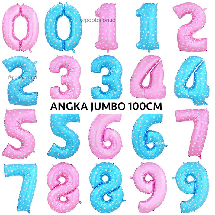 Jual Balon Foil Angka Jumbo 0-9 Biru Motif 100cm / 1 meter | Shopee ...