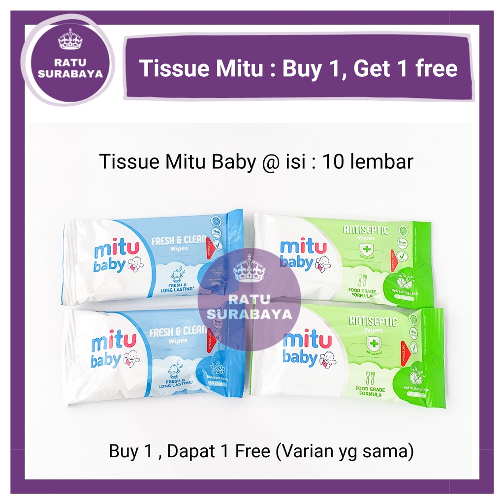 Jual Tissue Basah Mitu Baby Wipes Antiseptic 10's Tisu (Buy 1 Get 1 ...