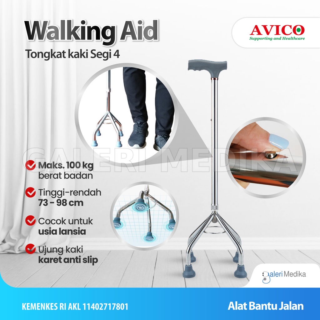 Jual Tongkat kaki 4 FS932L / FS 932 L / FS-932L - Alat Bantu Jalan Orang Tua Alumunium | Shopee ...