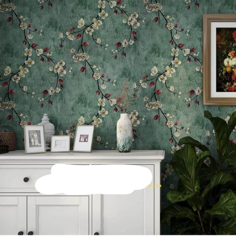 Jual WALLPAPER DINDING RANTING BUNGA SAKURA HIJAU TUA | Shopee Indonesia