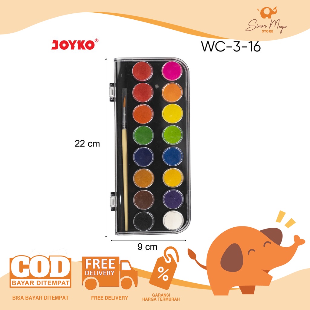Jual Joyko Water Color WC-3-16 Warna / Watercolor Set Cat Air Joyko ...