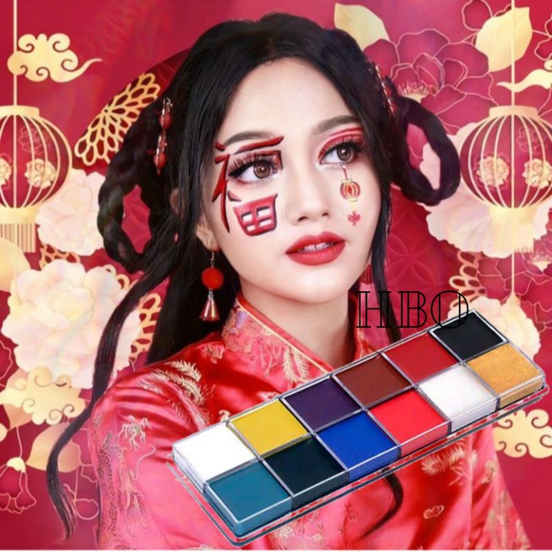 Jual HBO FACE PALETTE 12 COLORS FACE PAINTING FACE PAINT BODY PAINT ...
