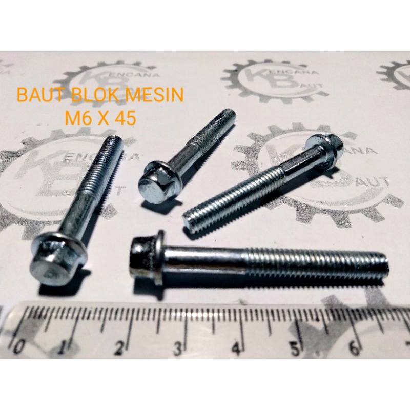 Jual Baut / Bolt / Baud Blok Mesin M6 x 45 / FLANGE PUTIH / FO KUNCI 8 PANJANG 4,5 CM | Shopee ...