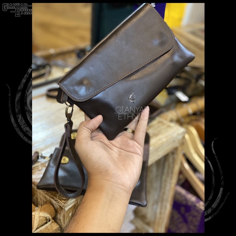 Jual handbag kulit asli, isi tutup, warna coklat gelap, bisa dipasang ...