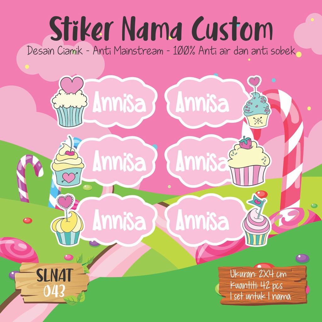 Jual sticker label nama anak kartun cute lucu SLNAT 043 | Shopee Indonesia
