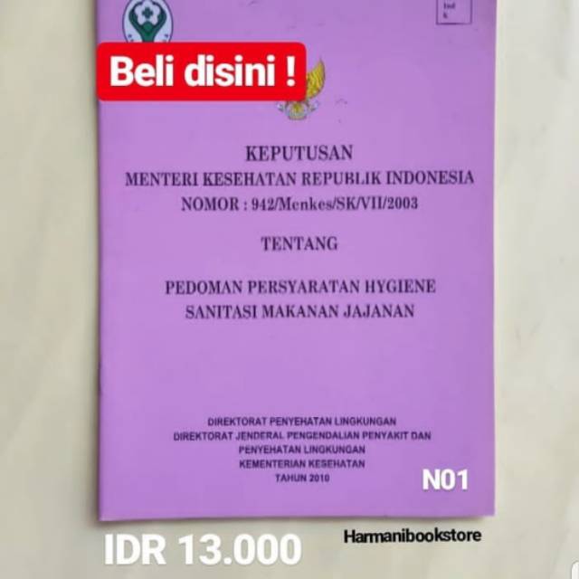 Jual PERMENKES RI TENTANG PEDOMAN PERSYARATAN HYGIENE SANITASI MAKANAN ...