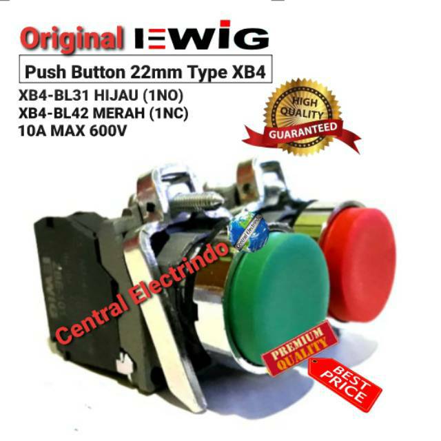 Jual Push Button EWIG 22mm XB4 BL31 Hijau (1NO) XB4 BL42 Merah (1NC ...