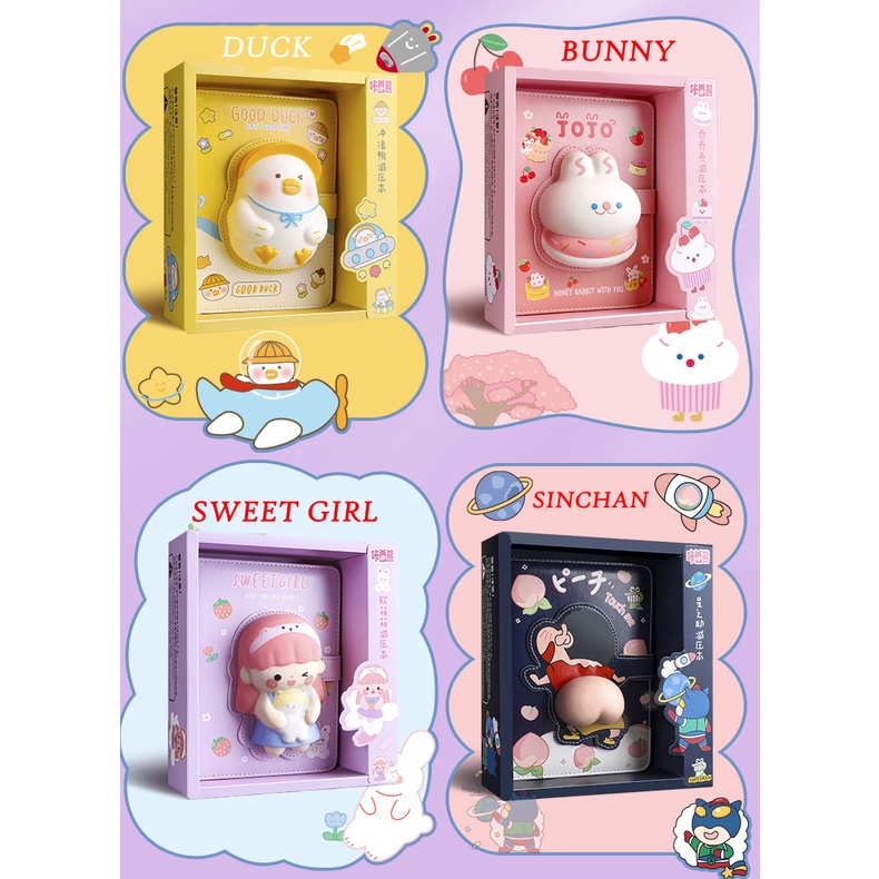 Jual [LOGU] Buku Notebook Squishy, Buku catatan diary squishy 3D kartun ...