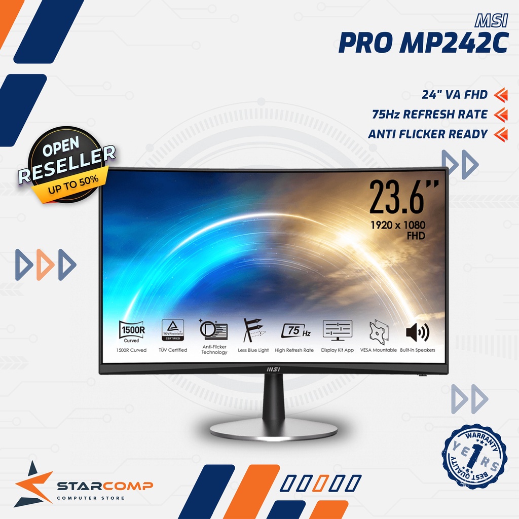 Jual MSI PRO MP242C 24" Inch Curved FHD 75Hz 1ms HDMI VGA Speaker ...