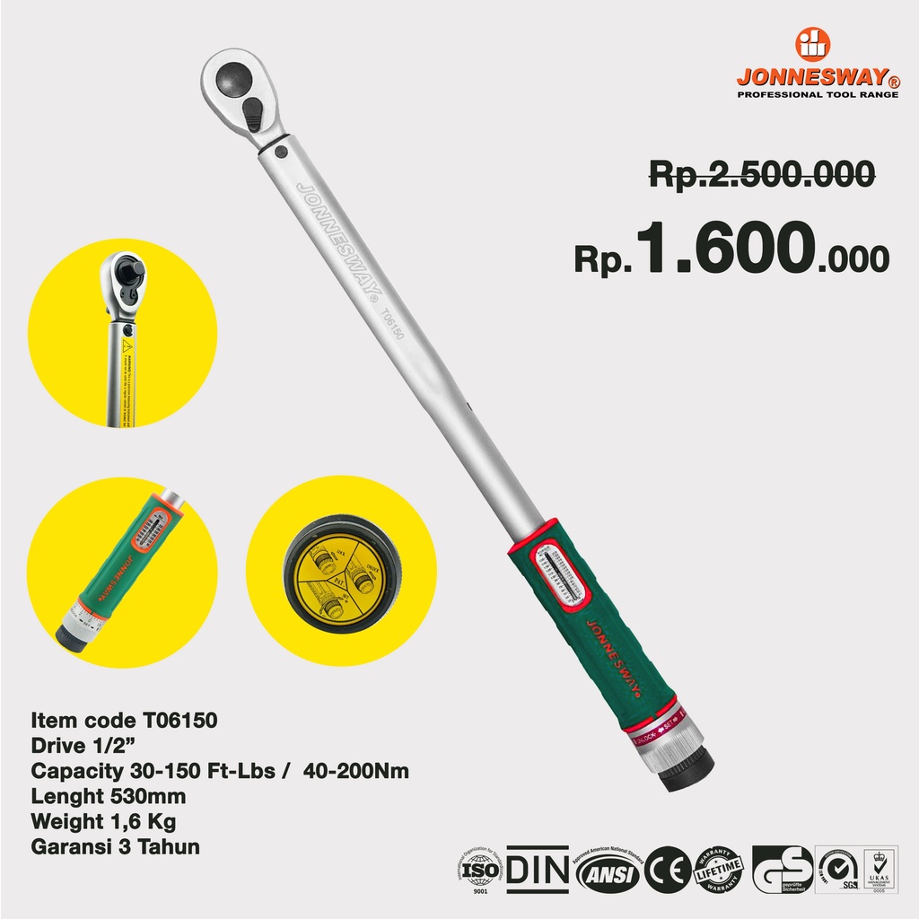 Jual KUNCI TORSI JONNESWAY / KUNCI MOMEN / MICROMETER TORQUE WRENCH40 ...