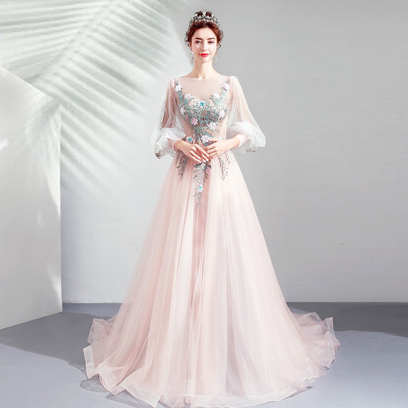 Jual Gaun Pengantin 1905002 Pink Lengan Panjang Wedding Dress Gown ...