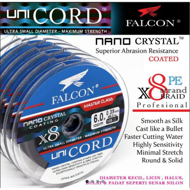 Jual Senar PE X8 FALCON Uni Cord Nano Crystal Coated 100 M connecting ...