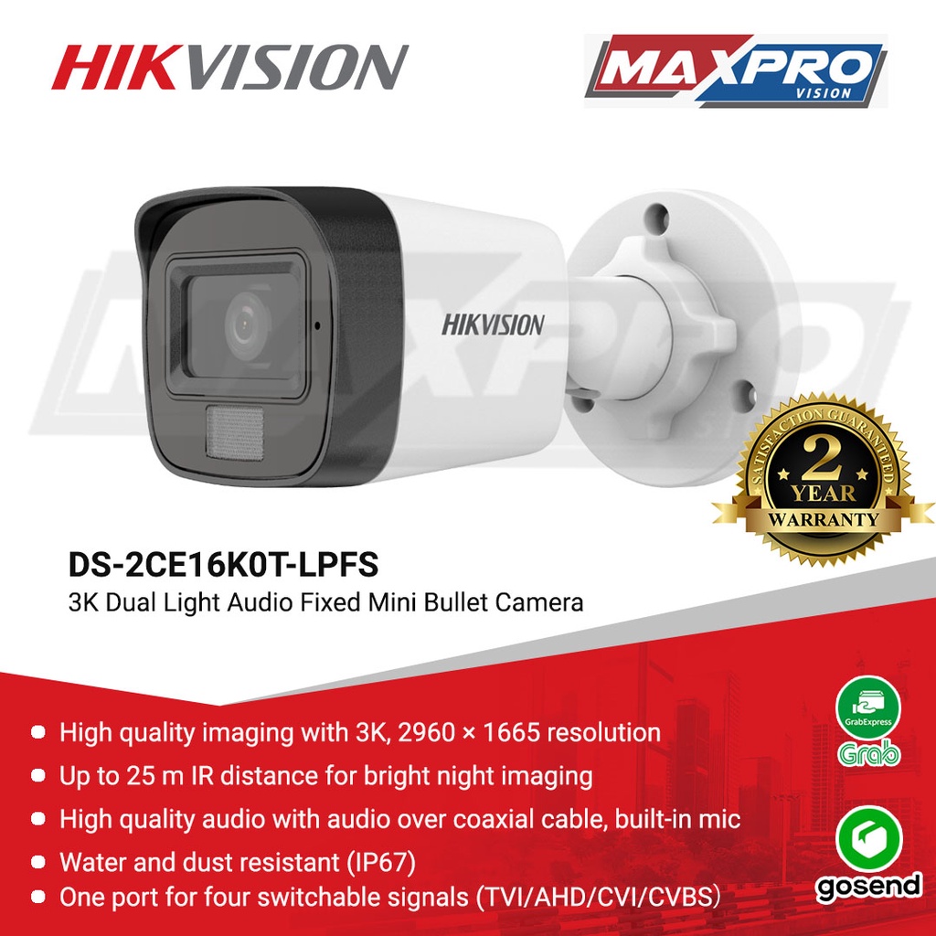 Jual DS-2CE16K0T-LPFS - HIKVISION TURBO HD CAMERA 3K DUAL LIGHT AUDIO | Shopee Indonesia