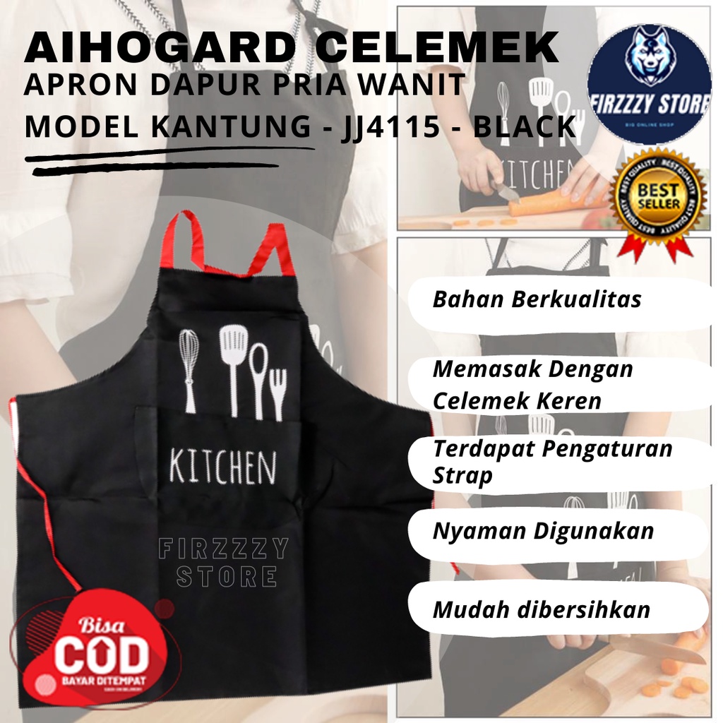 Jual Celemek Apron Dapur Pria Wanit Model Kantung - Black | Shopee ...