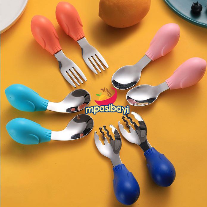 Jual Sendok makan mpasi bayi gagang silikon stainless steel sendok ...