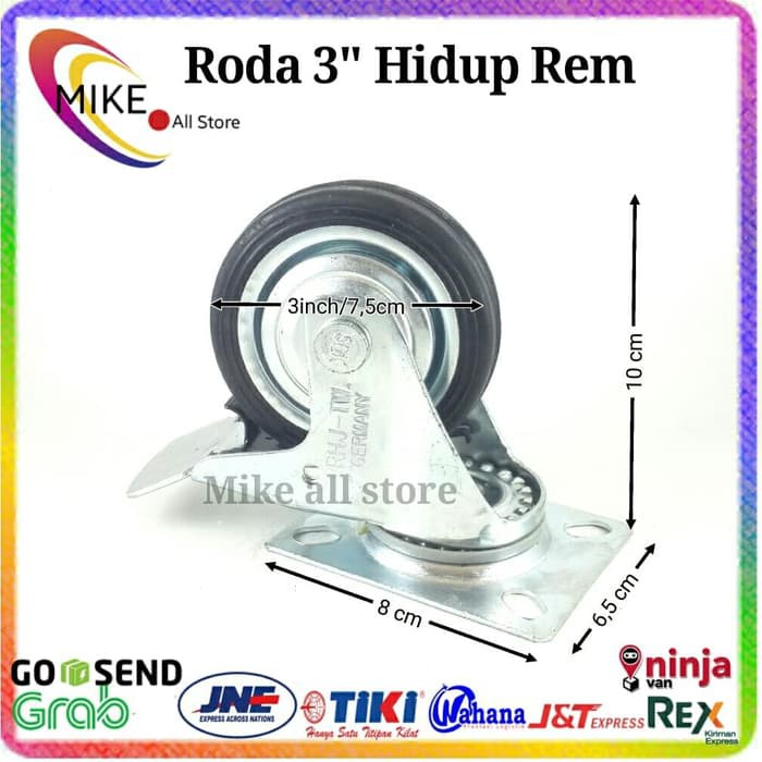 Jual Roda Troli 3" Hidup Rem Roda Karet 3 inch Etalase Gerobak 3inch ...