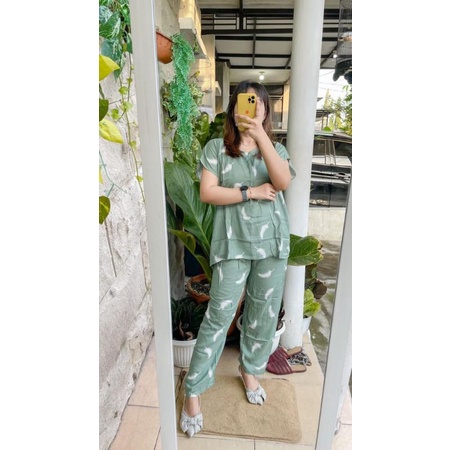 Jual One Set Piyama Lengan Pendek Celana Panjang Zipper Katun Rayon Super Nyaman Limited Motif ...