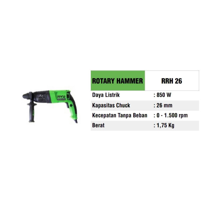 Jual RRH26 BOR BETON SDS PLUS DEMOLITION ROTARY HAMMER 26mm RYU RRH 26 ...