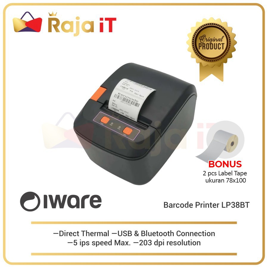 Jual IWARE Barcode Printer LP38BT Label Printer Thermal Bluetooth 3 ...