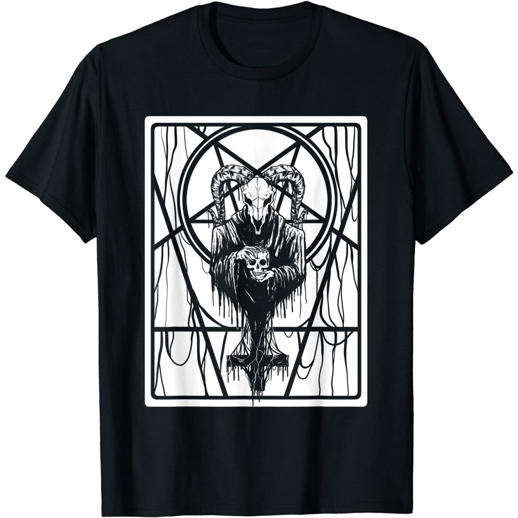Jual Baju Kaos Satanic Dark Art Evil with Skull 666 Pentagram Baphomet ...