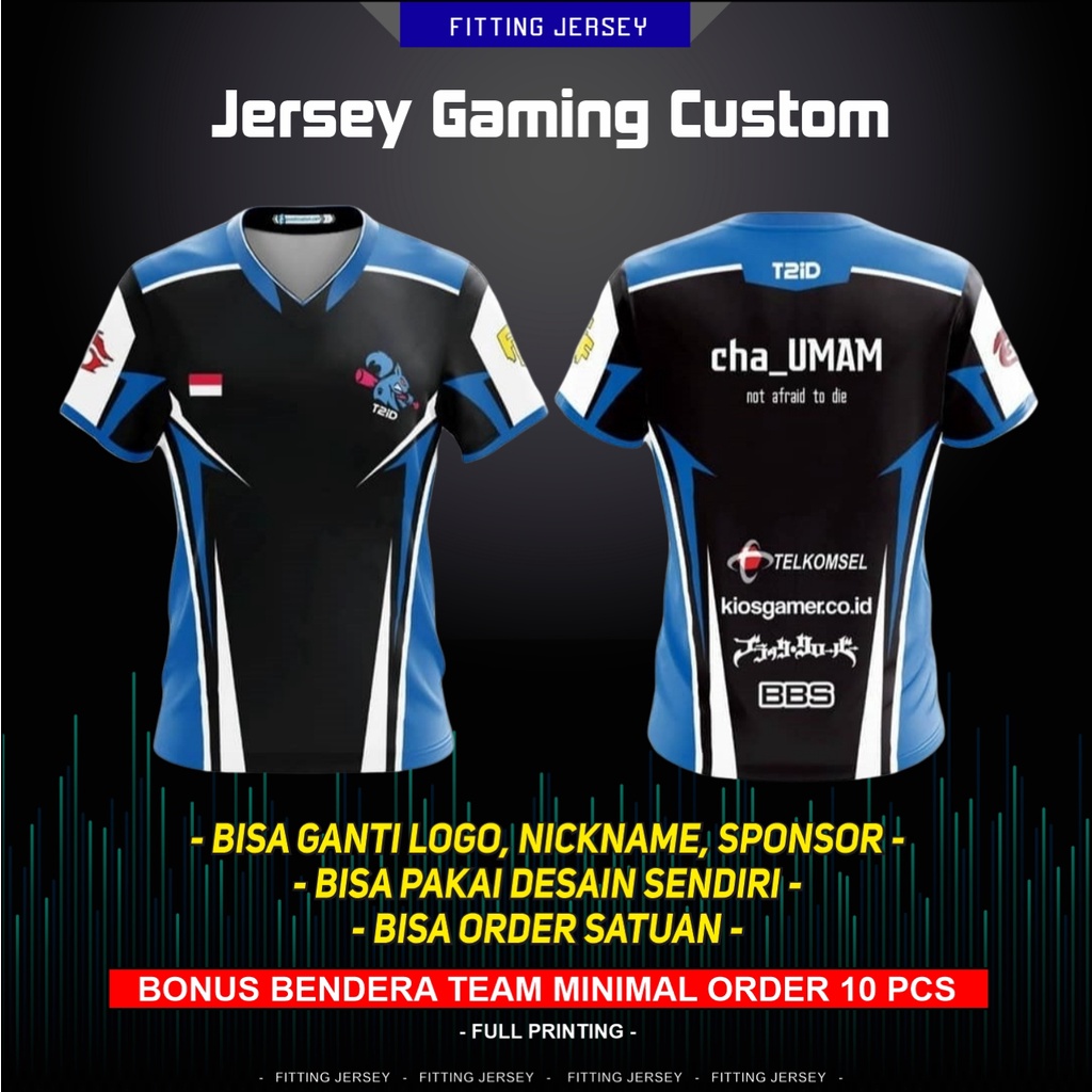 Jual Jersey Esport Gaming Custom Logo Nickname sponsor Bebas Gratis ...