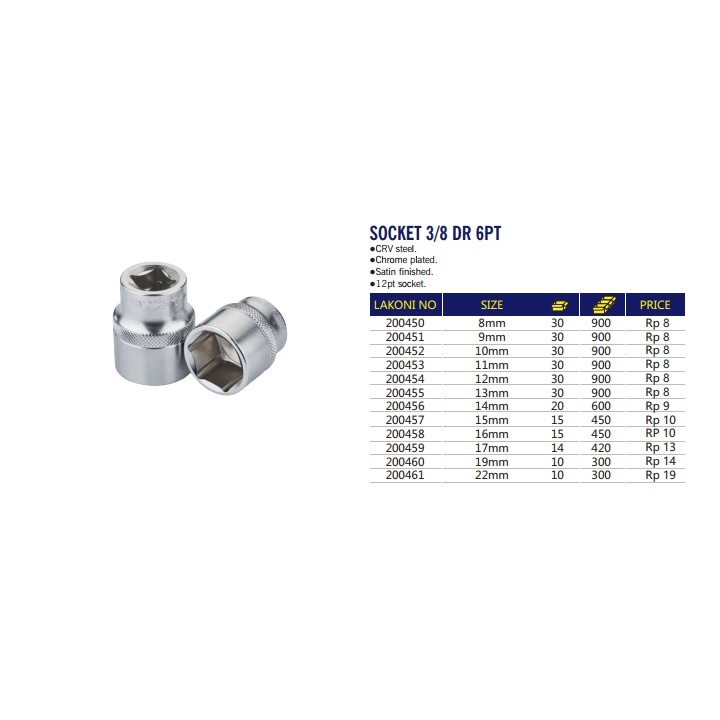Jual MATA SOCK 3/8" DR 6 PT LAKONI PRO / SOCKET 3/8" DR 6 PT | Shopee ...