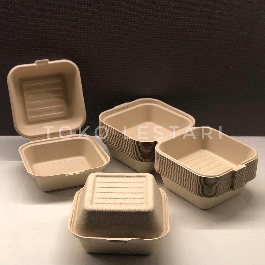 Jual Bagasse Box Lunch Box Burger Kotak Tart Mini 450 ml/ 6 inch ...