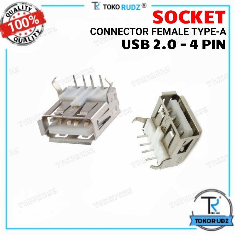 Jual Konektor Port USB Type A Socket Female Soket 4 Pin PCB Tekuk 90 ...
