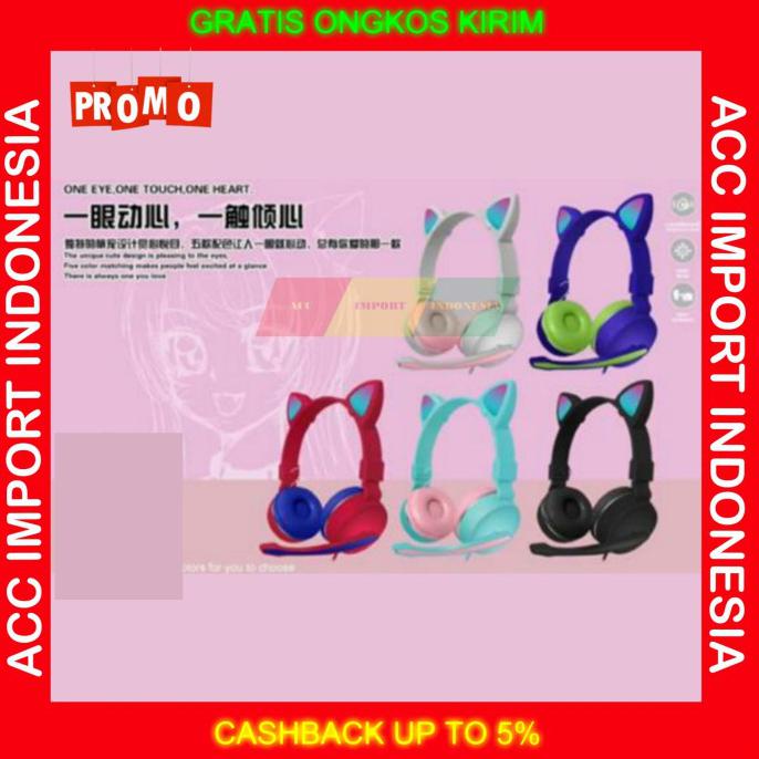 Jual Headset Gaming Belajar Anak Telinga Kucing Headphone Cat Ear LED ...