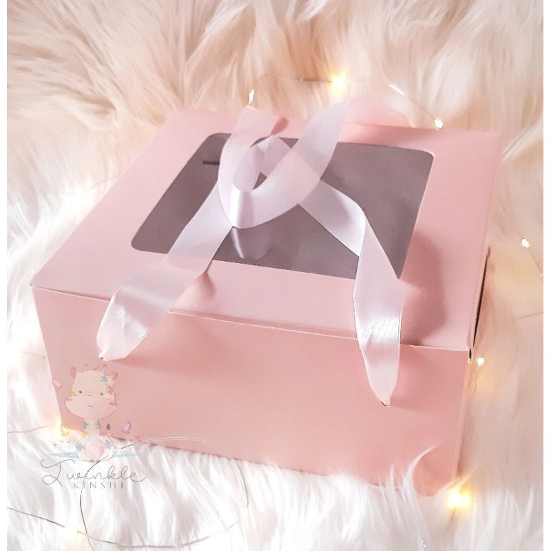 Jual cake box pink / kotak kue pink bertali / kotak kue handle pink ...
