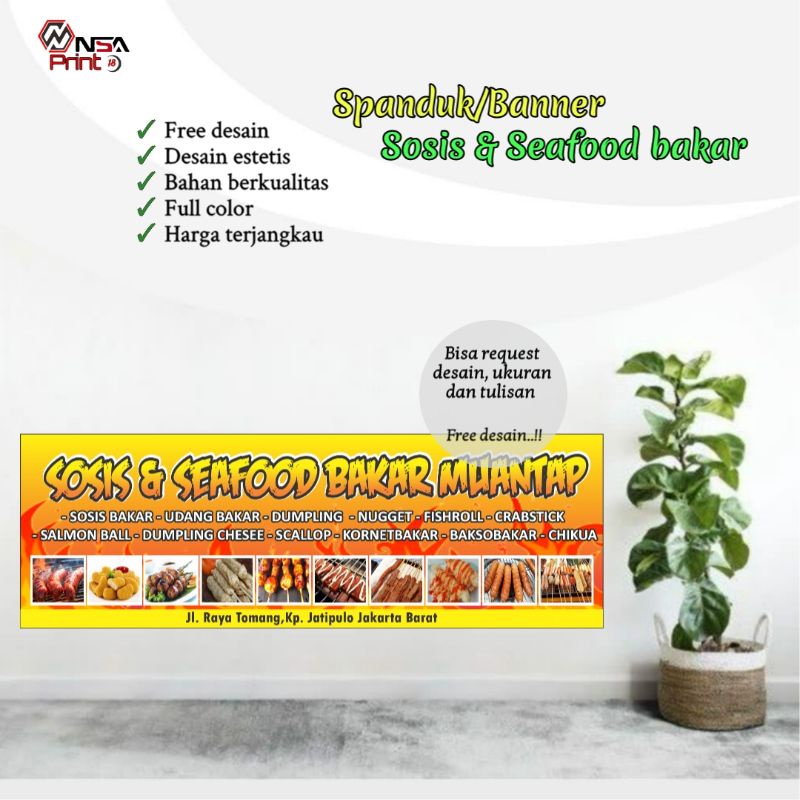 Jual Cetak banner/spanduk, banner Aneka jajanan, sosis & seafood bakar ...