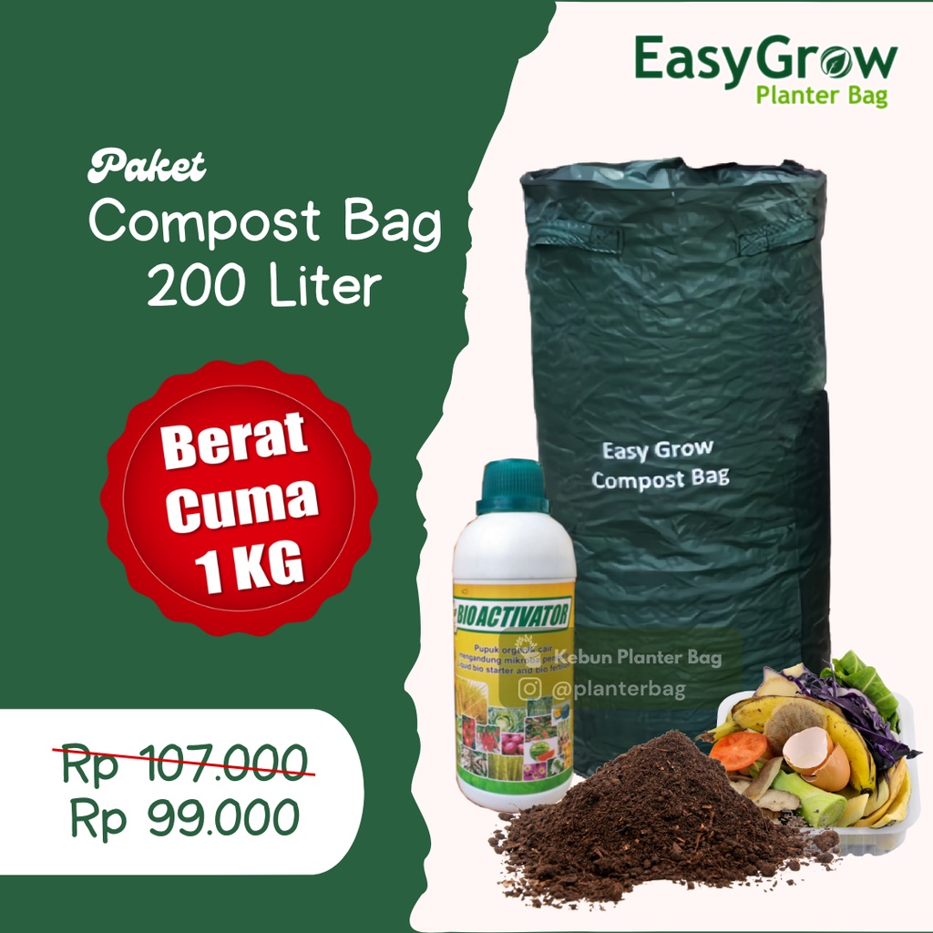 Jual Paket Compost Bag 200 Liter & Bio Activator Komposter Tas Daur ...