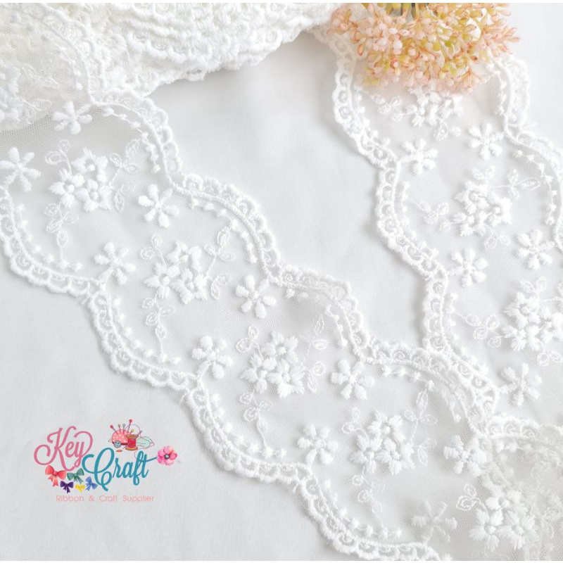 Jual Renda Bordir (Lace) Big motif bunga -White | Shopee Indonesia