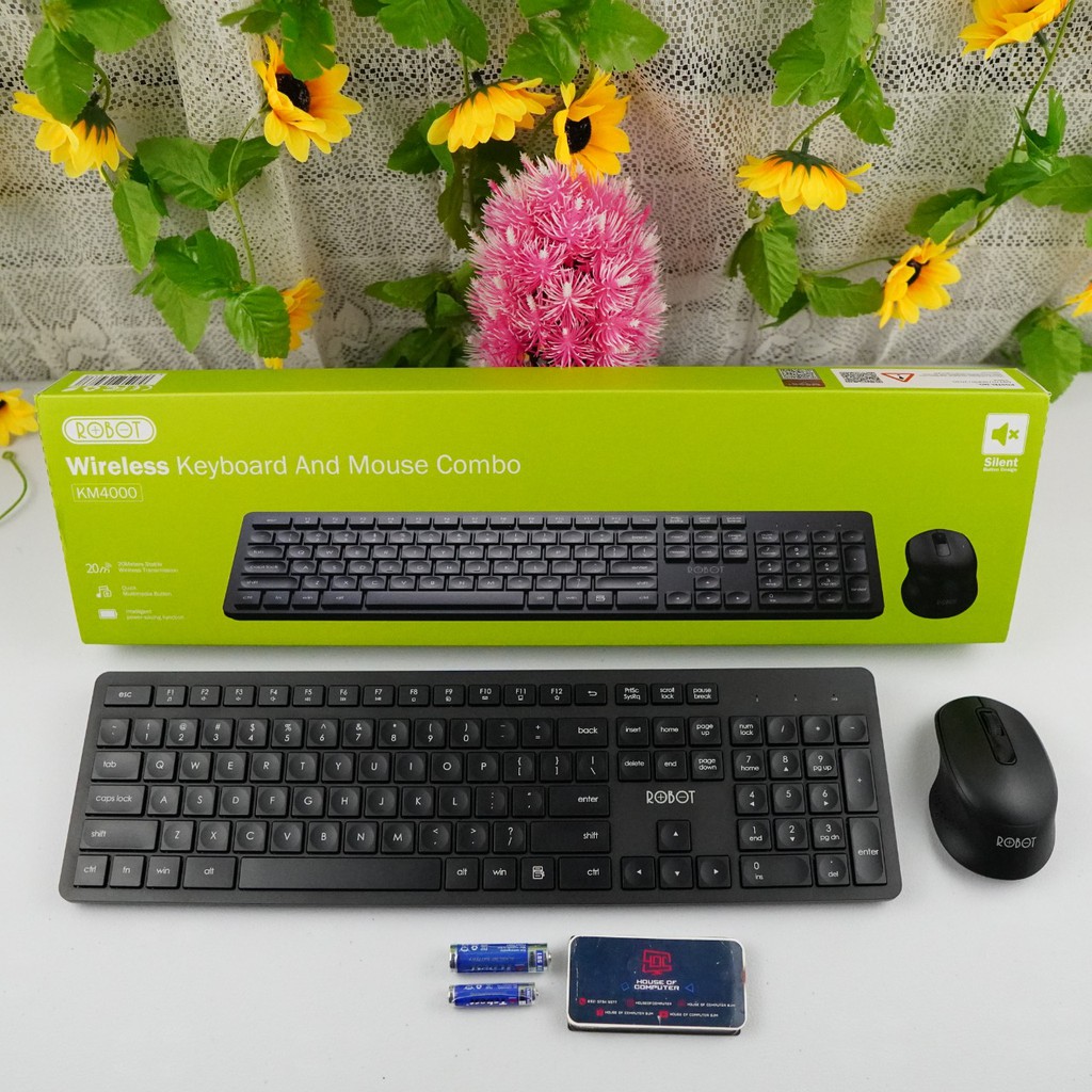 Jual keyboard + mouse wireless robot km4000 free baterai silent click n ...
