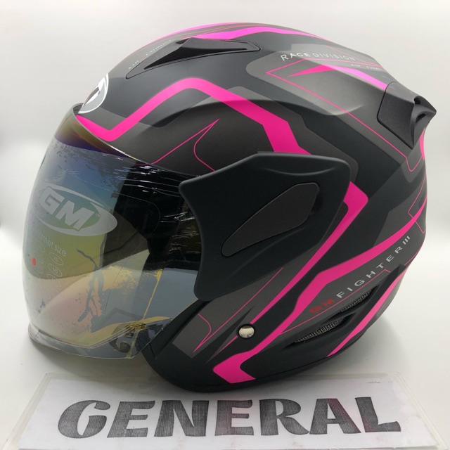 Jual Helm GM Fighter Motif GV 2 Black Pink Doff Hitam Pink Dop Half ...