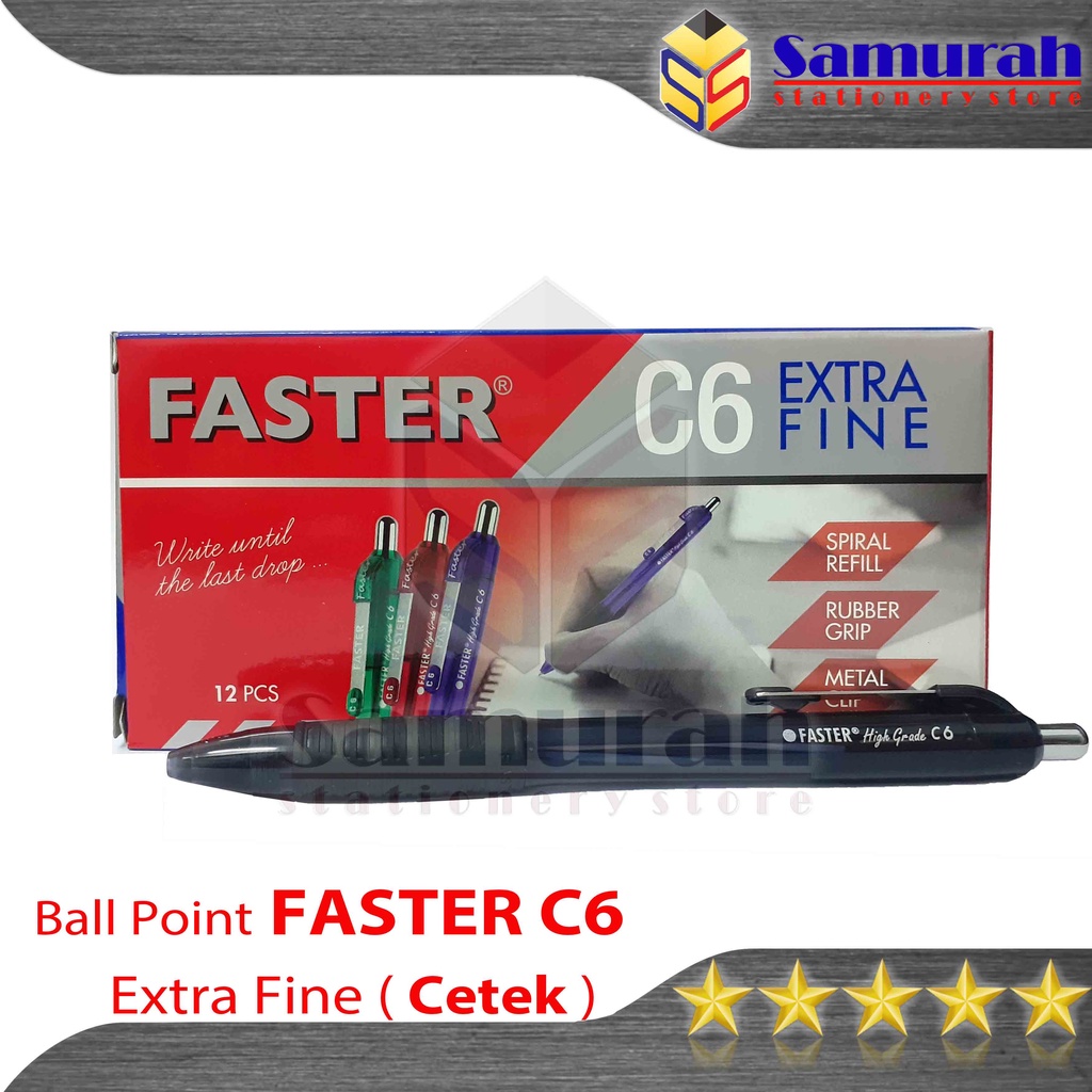 Jual Ballpoint FASTER C6 Extra Fine Point 0.7 mm / Pulpen Cetek C 6 isi ...