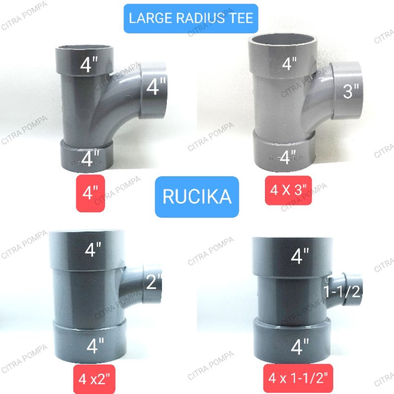 Jual RUCIKA Ty 4"D /Ty 4X3"D /Ty 4X2"D /Ty 4X1-1/2"D / LARGE RADIUS TEE 4 X3" D / 4 X 2" D / 4 X ...