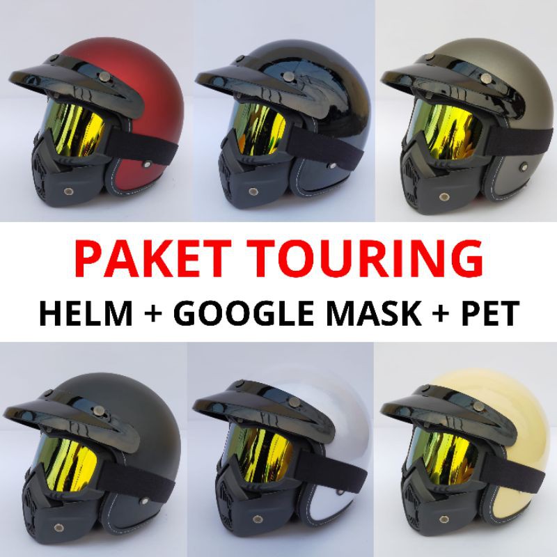 Jual Helm bogo helm retro dewasa SNI google mask topeng paket ...