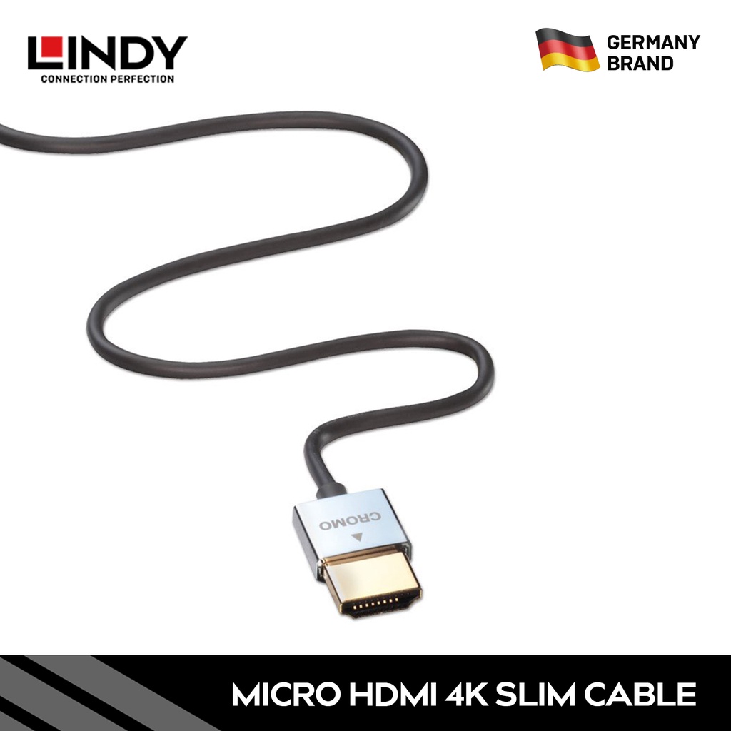 Jual Kabel Micro HDMI Type D LINDY 2M Cromo Ultra Slim Micro HDMI 2.0 to HDMI 18Gbps 4K HDR ...