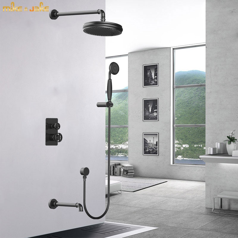 Jual Bathroom black wall mixer shower concealed style black bath mixer ...