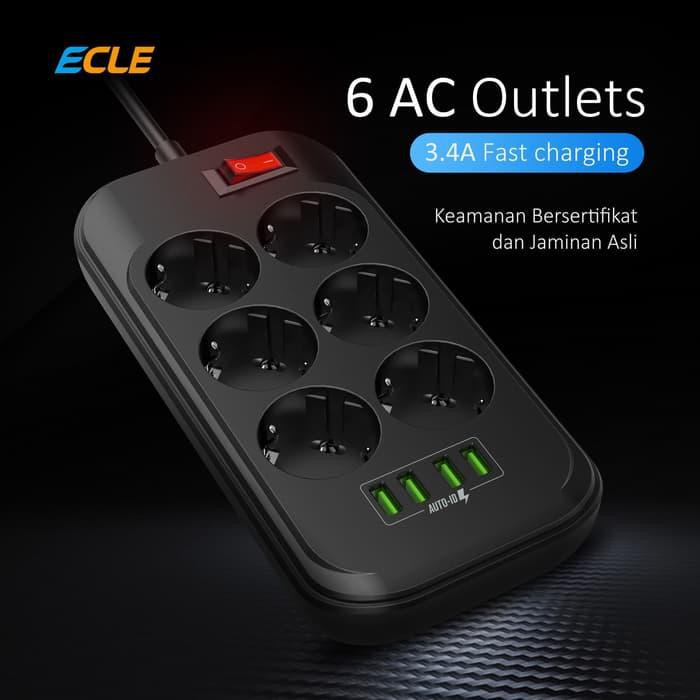Jual *pertukangan* ECLE Original Power Strip Stop Kontak 6 Power Socket 4 Smart USB Port ...